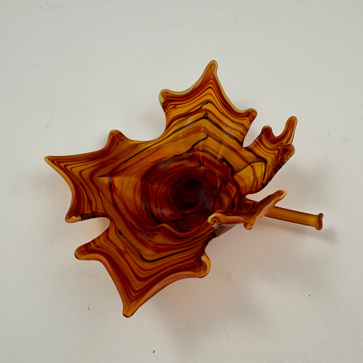 Small Amber Blown and Sculpted Glass Leaf 2525 – Joshua Rodine Glass
