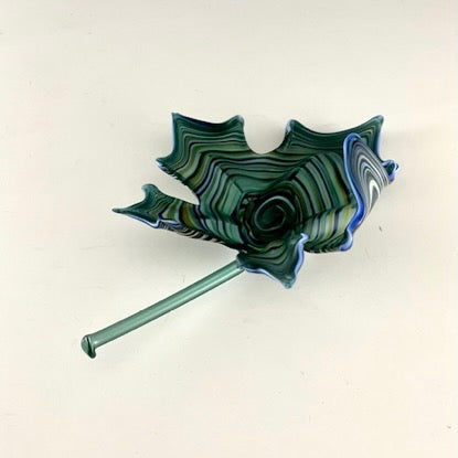 Small Green Blown and Sculpted Glass Leaf 2303 – Joshua Rodine Glass