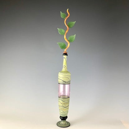 Light Green and Pink Incalmo Branch Bottle 2301 – Joshua Rodine Glass