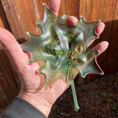 Small Green Blown and Sculpted Glass Leaf 2306 – Joshua Rodine Glass